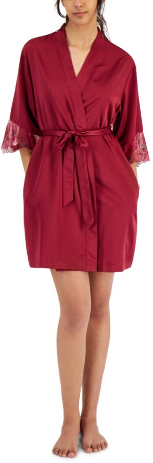 INC International Concepts Women's Floral Embroidered Short Wrap Robe ...