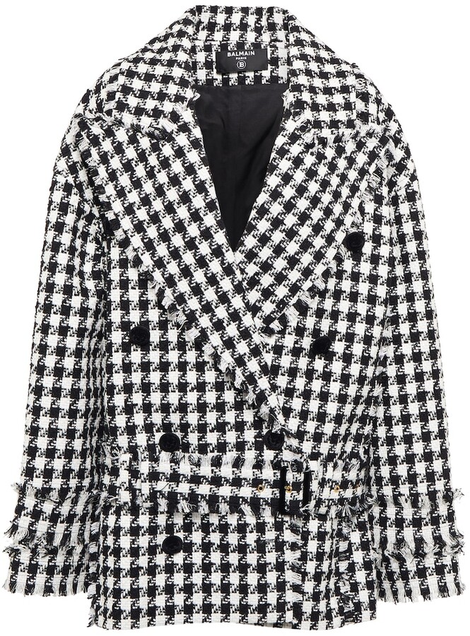Balmain Houndstooth tweed pea coat - ShopStyle