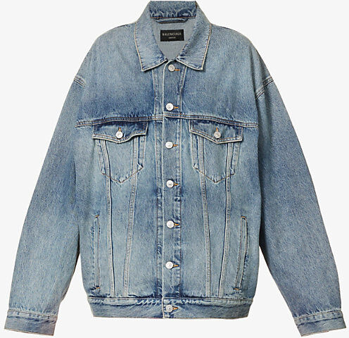 Balenciaga Womens Sun Bleached Blue Logo-pattern Distressed Denim ...