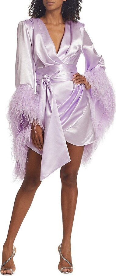 Bronx and Banco Geisha Satin Feather-Trimmed Minidress - ShopStyle