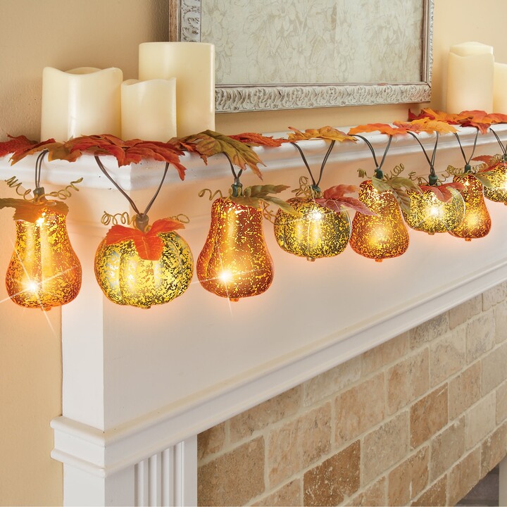 Collections Etc Fall LED Lighted Pumpkin 6-Foot String Lights - 7.500 x ...
