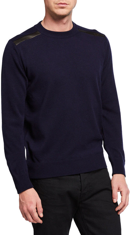 Salvatore Ferragamo Men's Leather-Trim Wool Sweater - ShopStyle