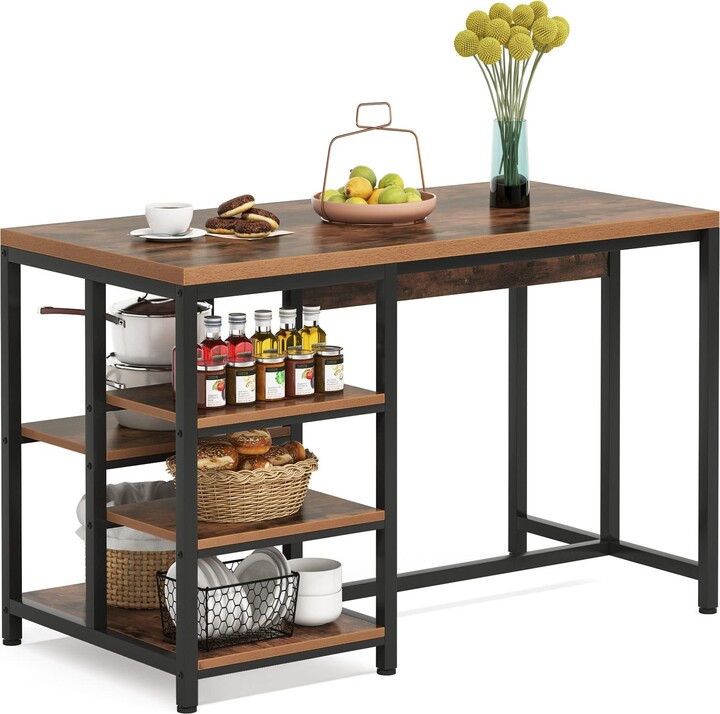 EPOWP Kitchen Island with Storage Shelves, Industrial Small Dining ...