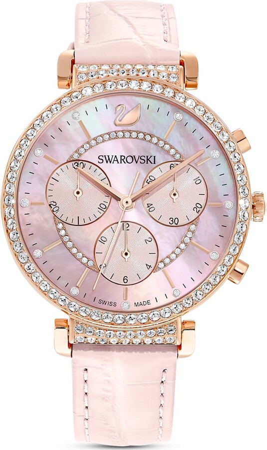 Swarovski Passage Chrono watch, Swiss Made, Leather strap, Pink, Rose ...