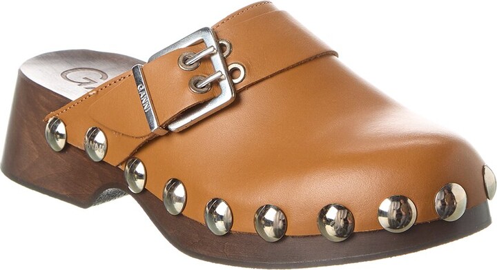 Ganni Retro Leather Clog - ShopStyle