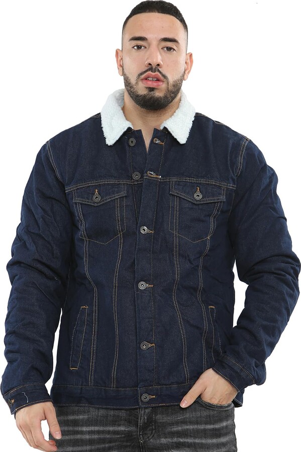 NOROZE Men's Sherpa Trucker Denim Long Sleeves Sherpa Lined Jacket ...