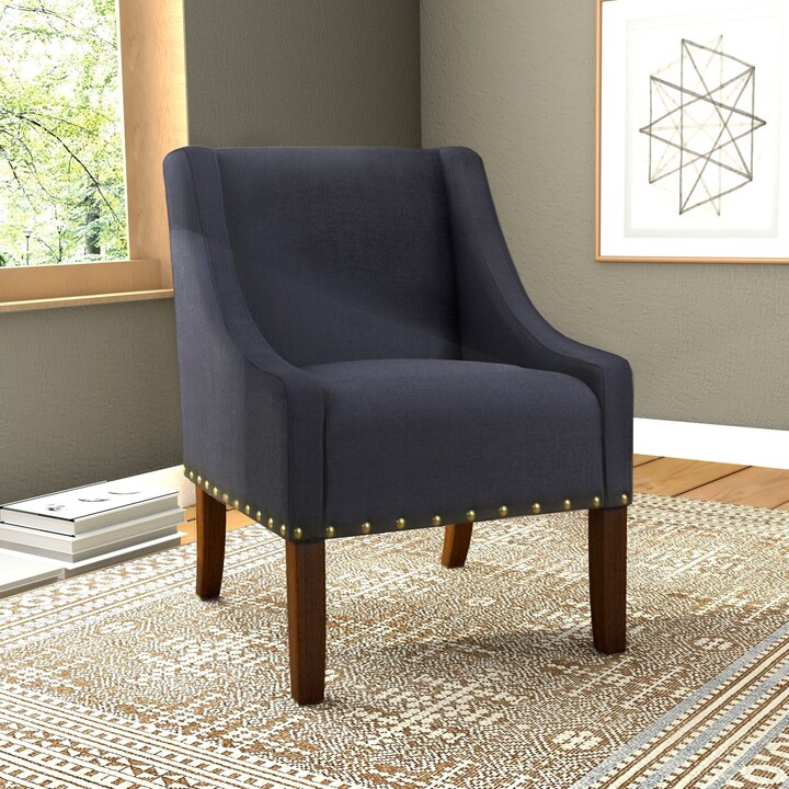 HomePop Modern Swoop Accent Chair with Nailhead Trim - Deep Navy ...