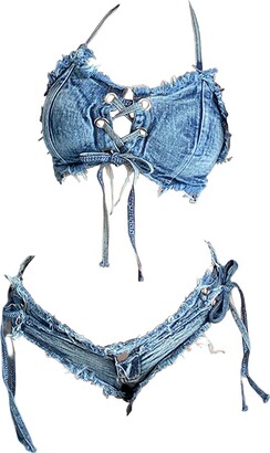 SINMIUANIME Women's Denim Bikini Set Bra Panties Cosplay Lingerie Jeans ...