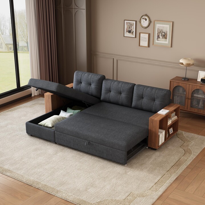 Acosure 84" Convertible L-Shape Pull Out Couch with Wooden Storage ...