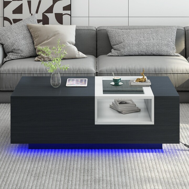 Modern LED Coffee Table with Storage and Open Display Shelf - ShopStyle