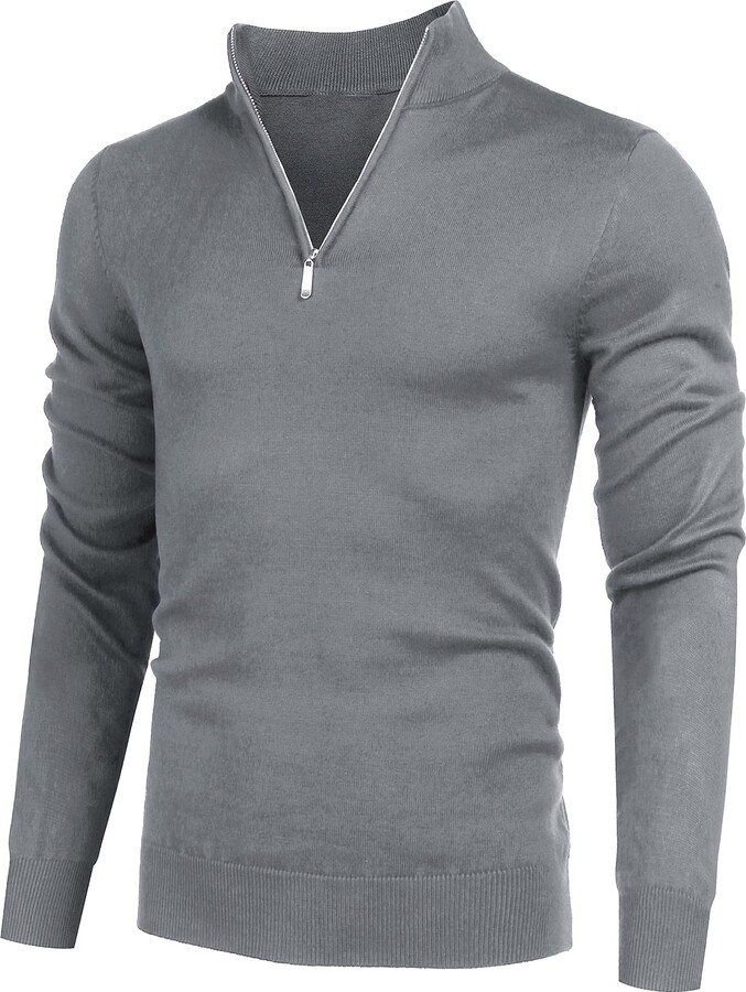 Coofandy Mens Jumpers Knitted Zip Neck Solid Cotton Jumpers 1/4 Zip ...
