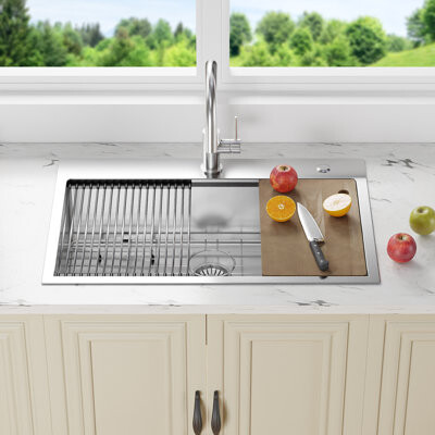 IGUANNA 33" L X 22" W Drop In Single Bowl Kitchen Sink With Accesories ...