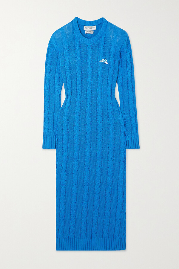 ROWEN ROSE Appliquéd Cable-knit Cotton And Cashmere-blend Midi Dress ...