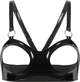 Choomomo Woman's PVC Leather Push Up Shelf Bra Exposed Nipple Demi ...