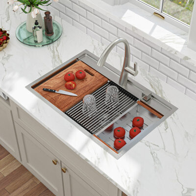 Kichae 33'' L Drop-In Single Bowl Stainless Steel Kitchen Sink ...