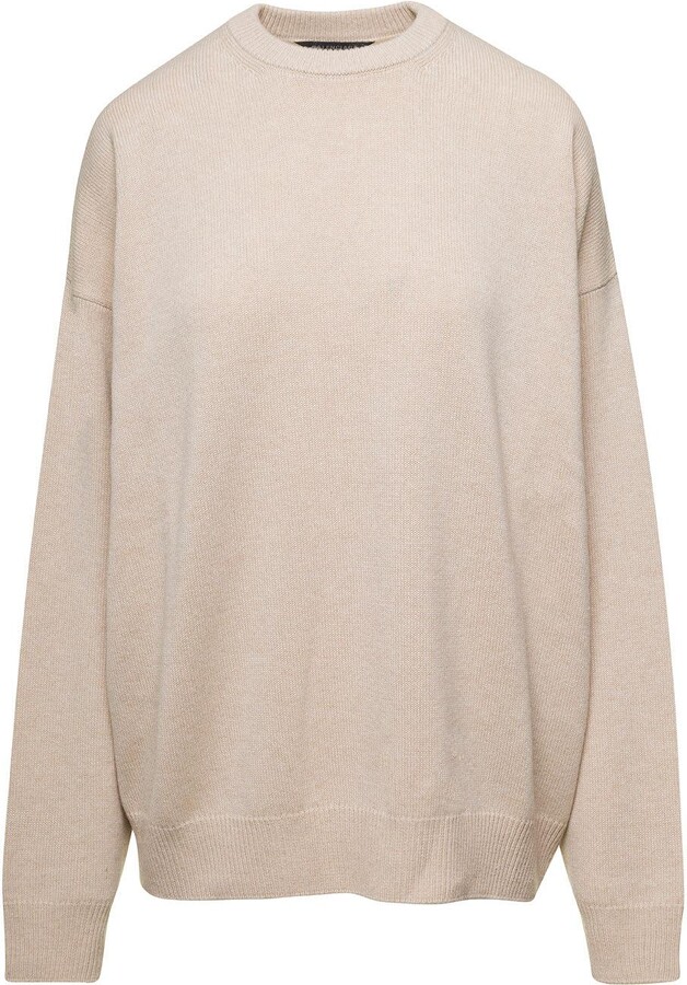 Balenciaga Beige Oversized Sweater With Logo Embroidery At The Back In ...