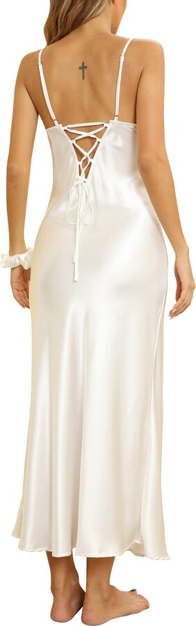 Alcea Rosea Women Satin Nightdress Sexy Long Chemise Negligee Criss ...