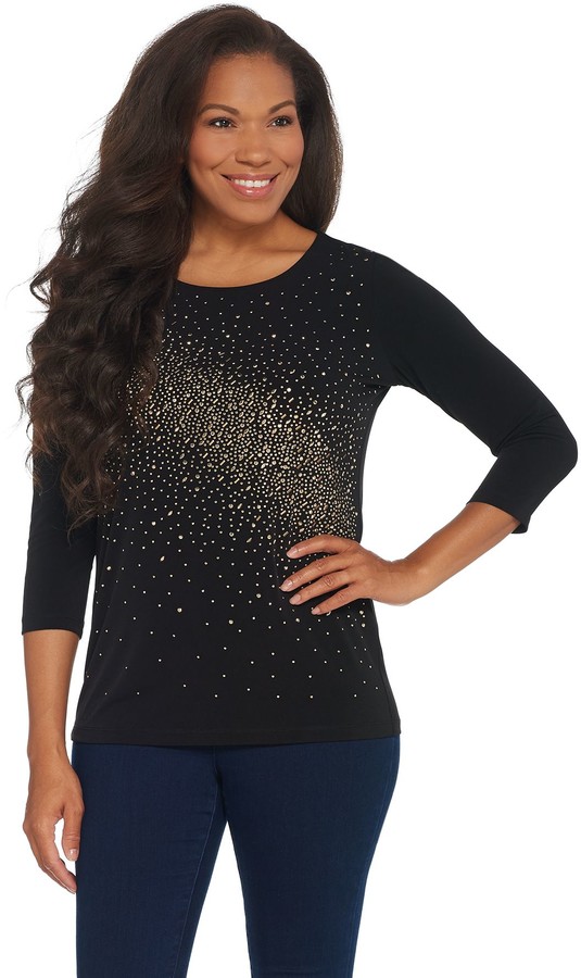 Susan Graver Artisan 3/4 Sleeve Liquid Knit Top - ShopStyle