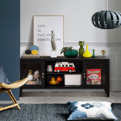 Williston Forge TV Cabinet Industrial Style With 2 Door Metal TV Stand ...