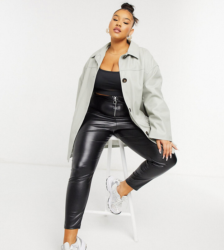 ASOS Curve DESIGN Curve oversized faux leather quilt lined shacket in ...