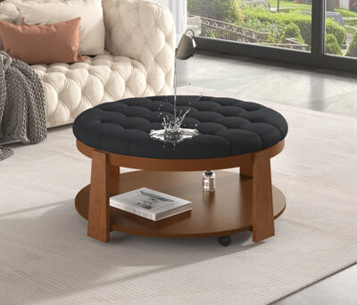 Lark Manor Modern Large Round Ottoman Coffee Table 2-Tier Oversized ...