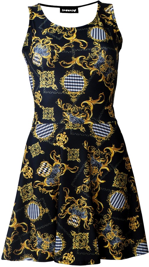 Insanity Clothing Luxury Royal Baroque Floral Damask Print Skater Dress ...