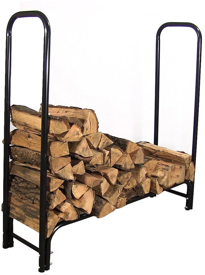 Sunnydaze Log Rack 4' Black Steel Outdoor Firewood Stacker Storage ...