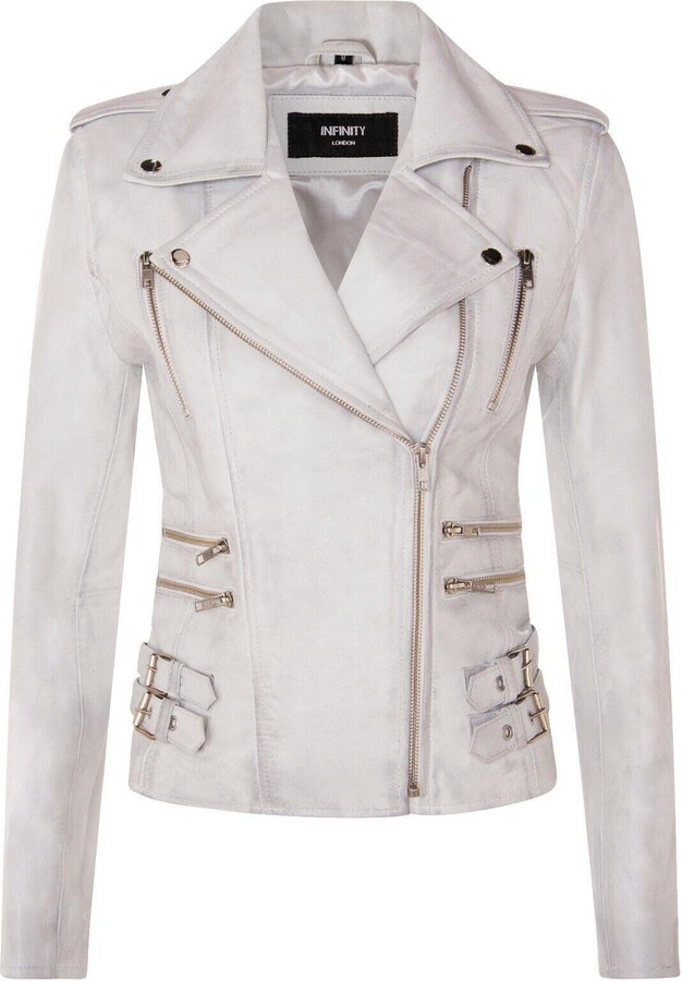 Infinity Leather Leather Brando Biker Jacket-Loddon - White - ShopStyle