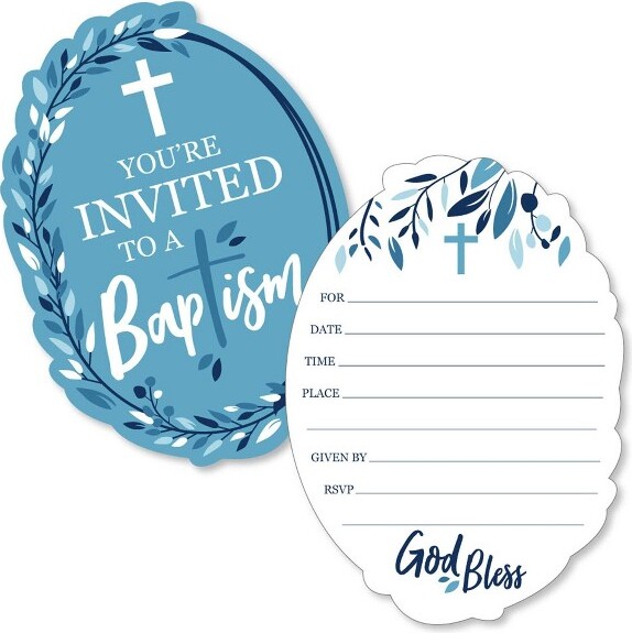 Big Dot of Happiness Baptism Blue Elegant Cross - Shaped Fill-in ...