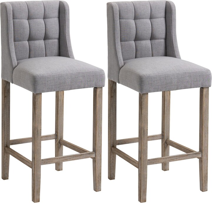 HOMCOM Modern Bar Stools Set of 2, Tufted Upholstered Barstools, Pub ...