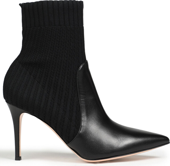 Gianvito Rossi Katie leather-paneled ribbed-knit sock boots - ShopStyle