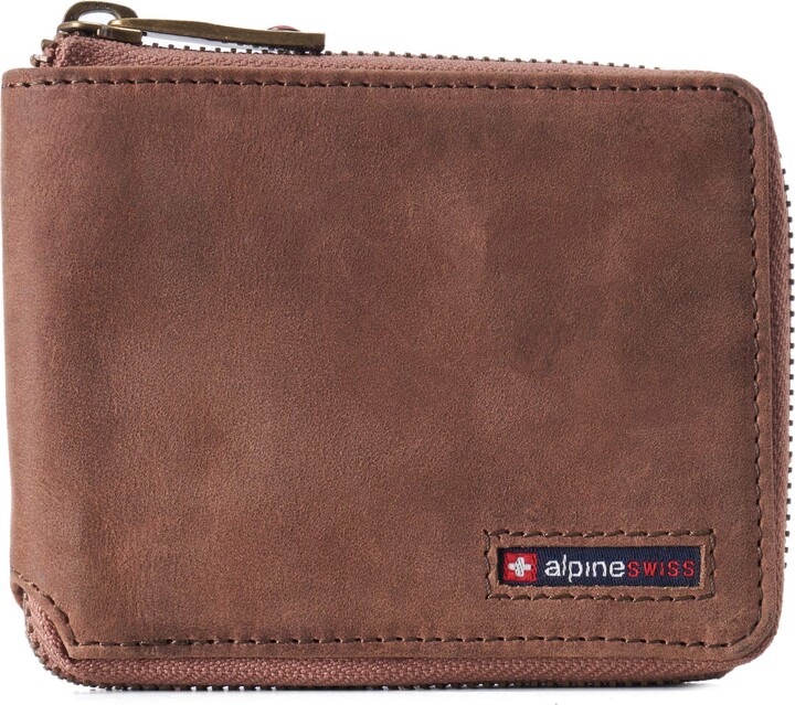 alpine swiss Logan Mens RFID Safe Zip Around Wallet Cowhide Leather ...