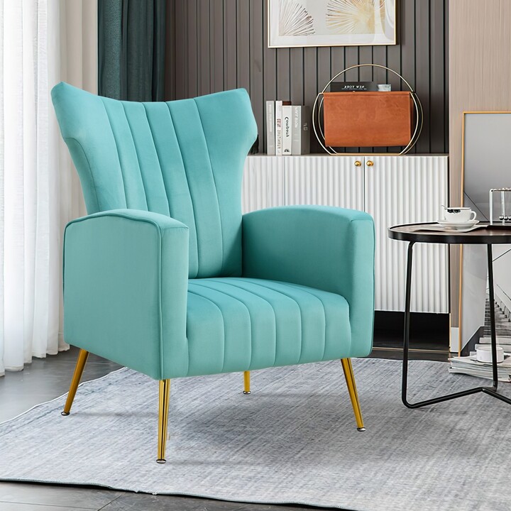 RASOO Modern Velvet Armchair with Metal Legs and Wing Back Reading ...