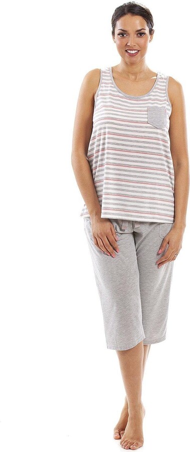 Camille Lightweight Striped Capri Bottom Pyjama Set - ShopStyle