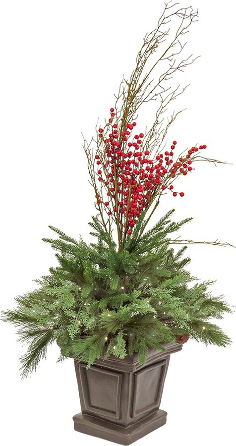 National Tree Company 48In Evergreen & Berries Porch Bush With Led ...