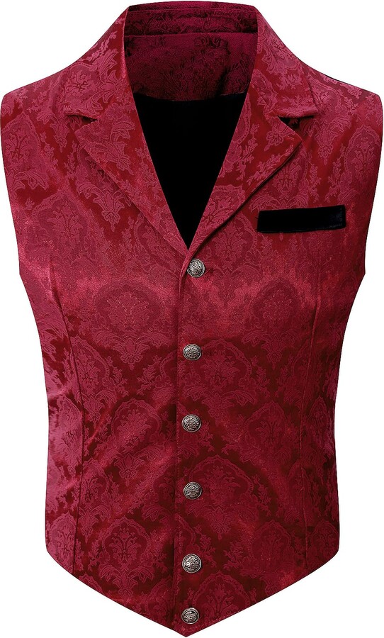 COSAVOROCK Red Waistcoats for Men Victorian Suit Vest Gothic Steampunk ...