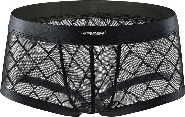 Uneihoiz Men's Sexy See-Through Boxer Shorts Faux Leather Underwear ...