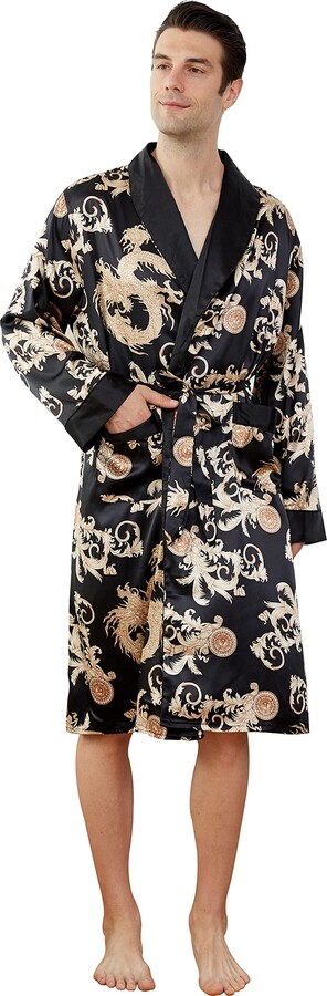 Westkun Men's Lightweight Long Sleeve Loose Silkly Dressing Gown Kimono Robes Nightwear Bathrobe ...