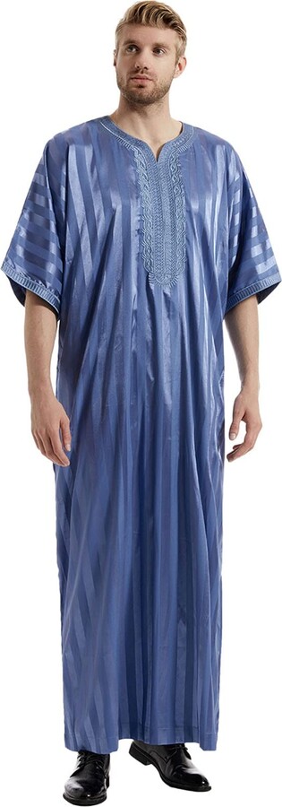 COOFANIN Blue Valentine Mens Kaftan Gay Muslim Arab Men Long Sleeve Crew Neck Thobe Thawb Caftan ...