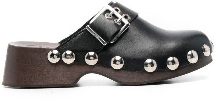 Ganni Studded Buckled Clogs - ShopStyle