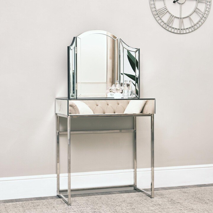 Melody Maison Mirrored Dressing Table & Arched Triple Mirror Set ...