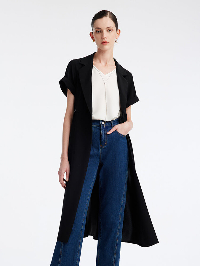 GOELIA Triacetate Black Notched Lapel Trench Coat - ShopStyle