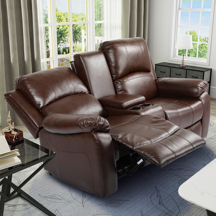 Moasis Loveseat Recliner Manual Double Sofa Loveseat Home Theater Seating with Storage Console ...