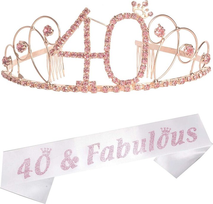 Meant2tobe 40th Birthday Sash and Tiara Set for Women - Glittery Sash ...
