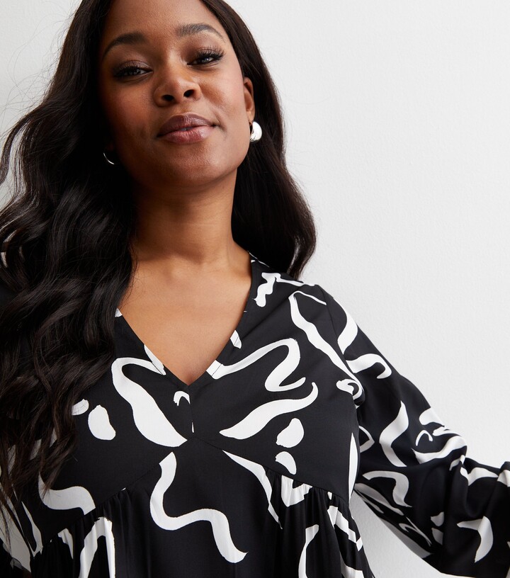 New Look Curves Black Mark Making Smock Mini Dress - ShopStyle