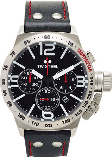 Zales Men's TW Steel Canteen Chronograph Leather Strap Watch with Black ...