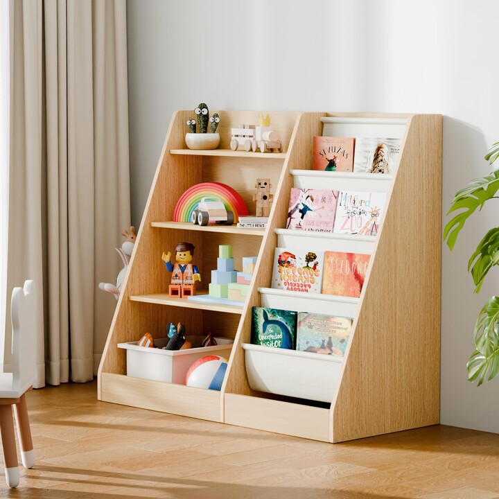 infurnic 4 Tier Kids Wooden Bookshelf with Extra Pocket - ShopStyle