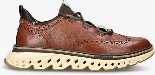 Cole Haan Mens Brown/oth 5.ZERØGRAND Wingtip Oxford Grained-leather Low ...