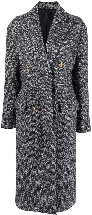 Pinko Herringbone-Pattern Belted Coat - ShopStyle