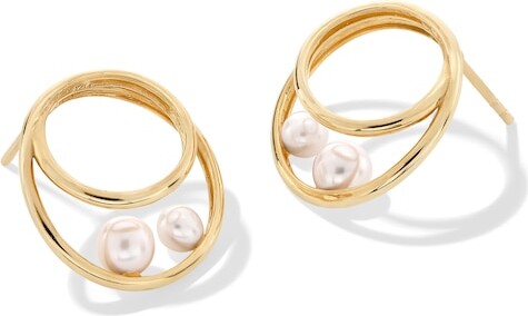 Zales Cultured Mabe Pearl Double Circle Stud Earrings in Solid 10K Gold - ShopStyle
